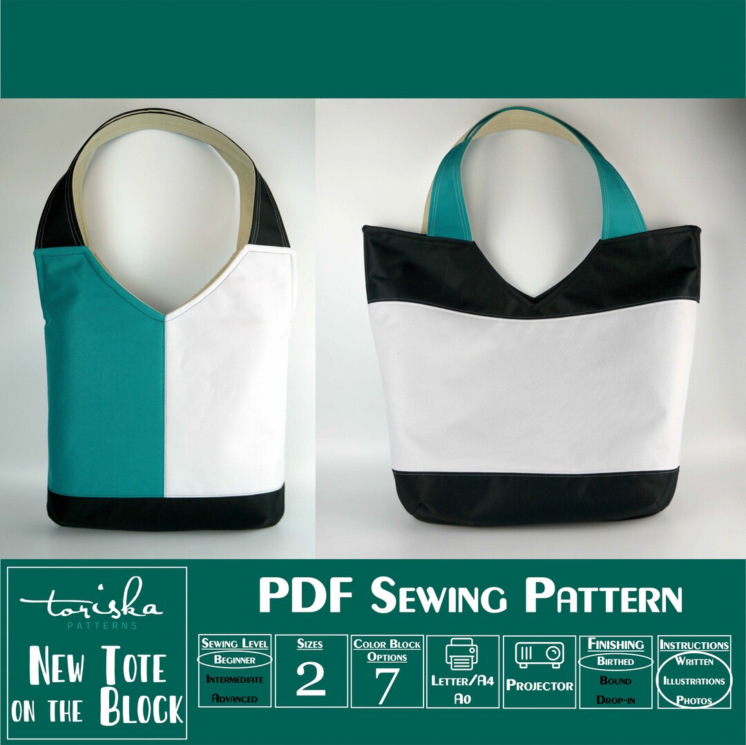 Color Block Tote Bag PDF Sewing Pattern, Large Tote, Zipper Option - Etsy