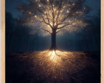 Glowing Starlight Tree Print – Mystical Roots, Fantasy Night Sky ...