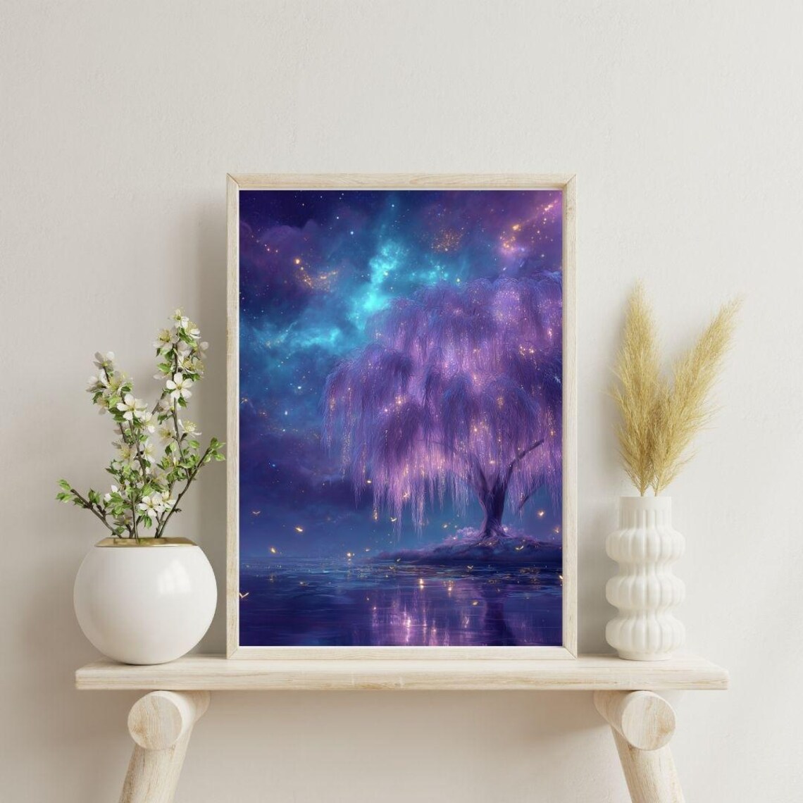 Celestial Willow Tree Print – Fantasy Starlight Landscape (digital ...
