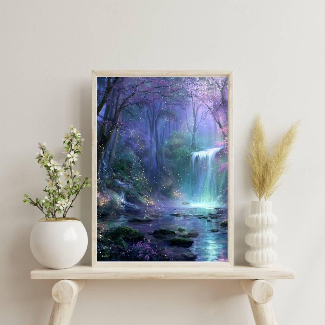 Enchanted Waterfall Forest Print – Mystical Fairy Tale Landscape ...