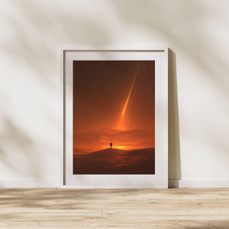 Ember Star Desert Print – Fiery Cosmic Sky Fantasy Landscape (digital ...