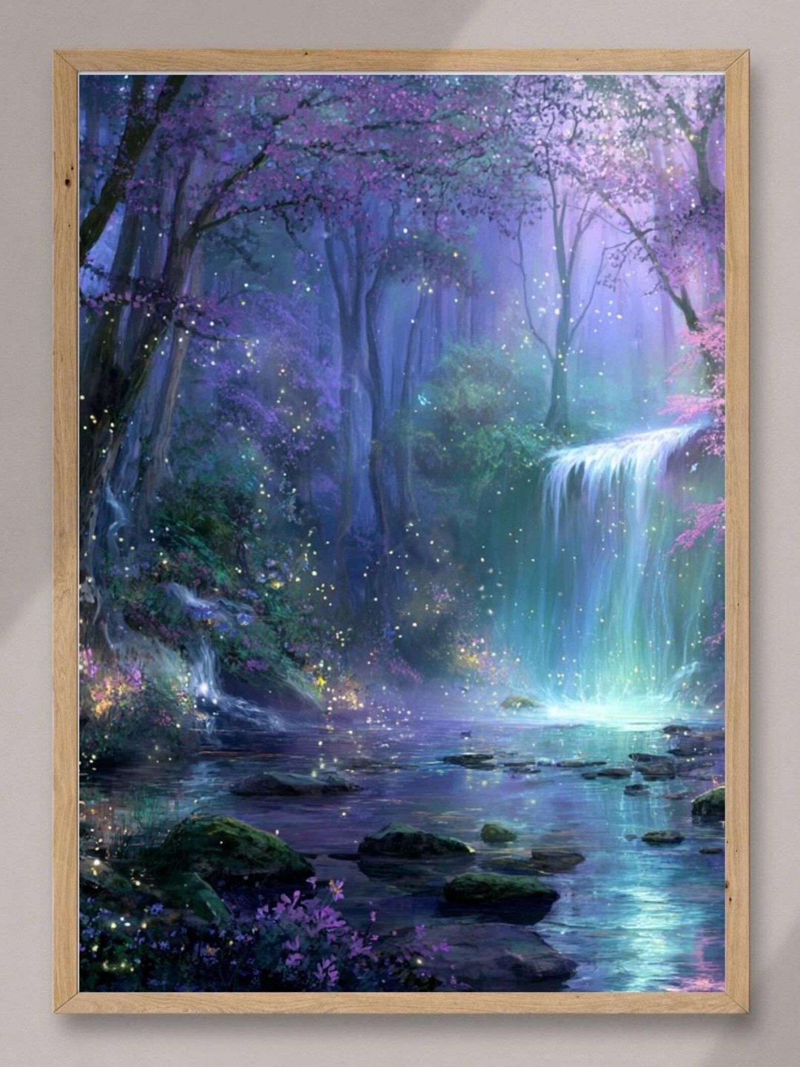 Enchanted Waterfall Forest Print – Mystical Fairy Tale Landscape ...