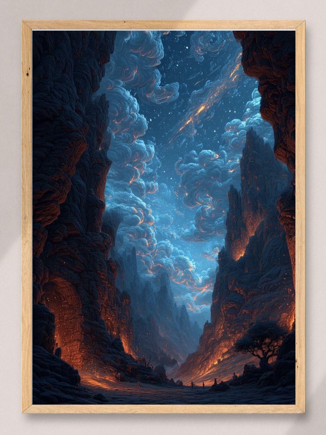 Enchanted Ember Canyon Art Print – Cosmic Fantasy Landscape (digital ...