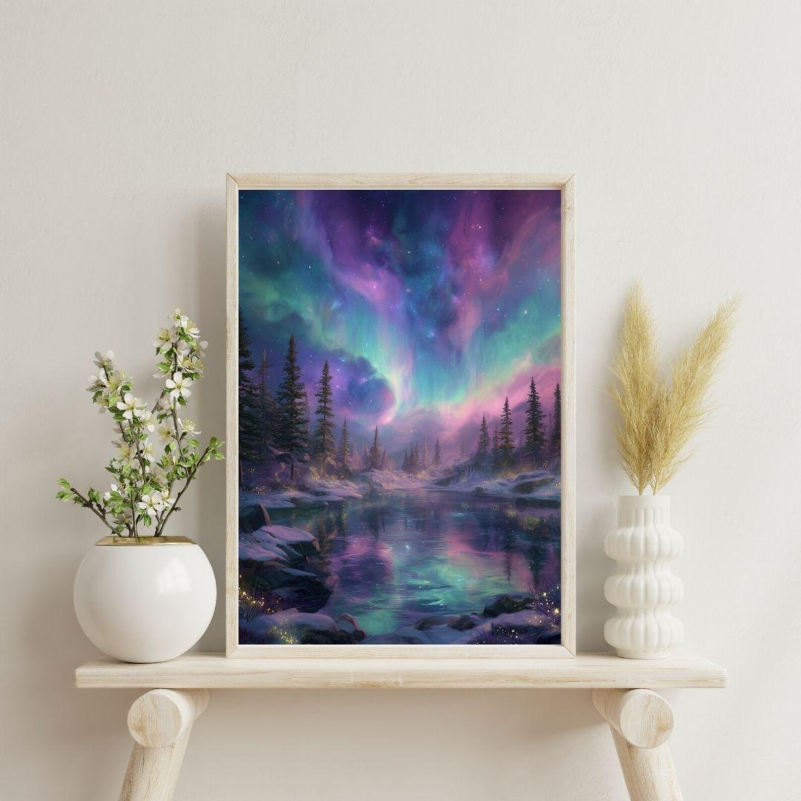 Aurora Frost Lake – Enchanted Northern Lights Landscape, Magical Winter ...