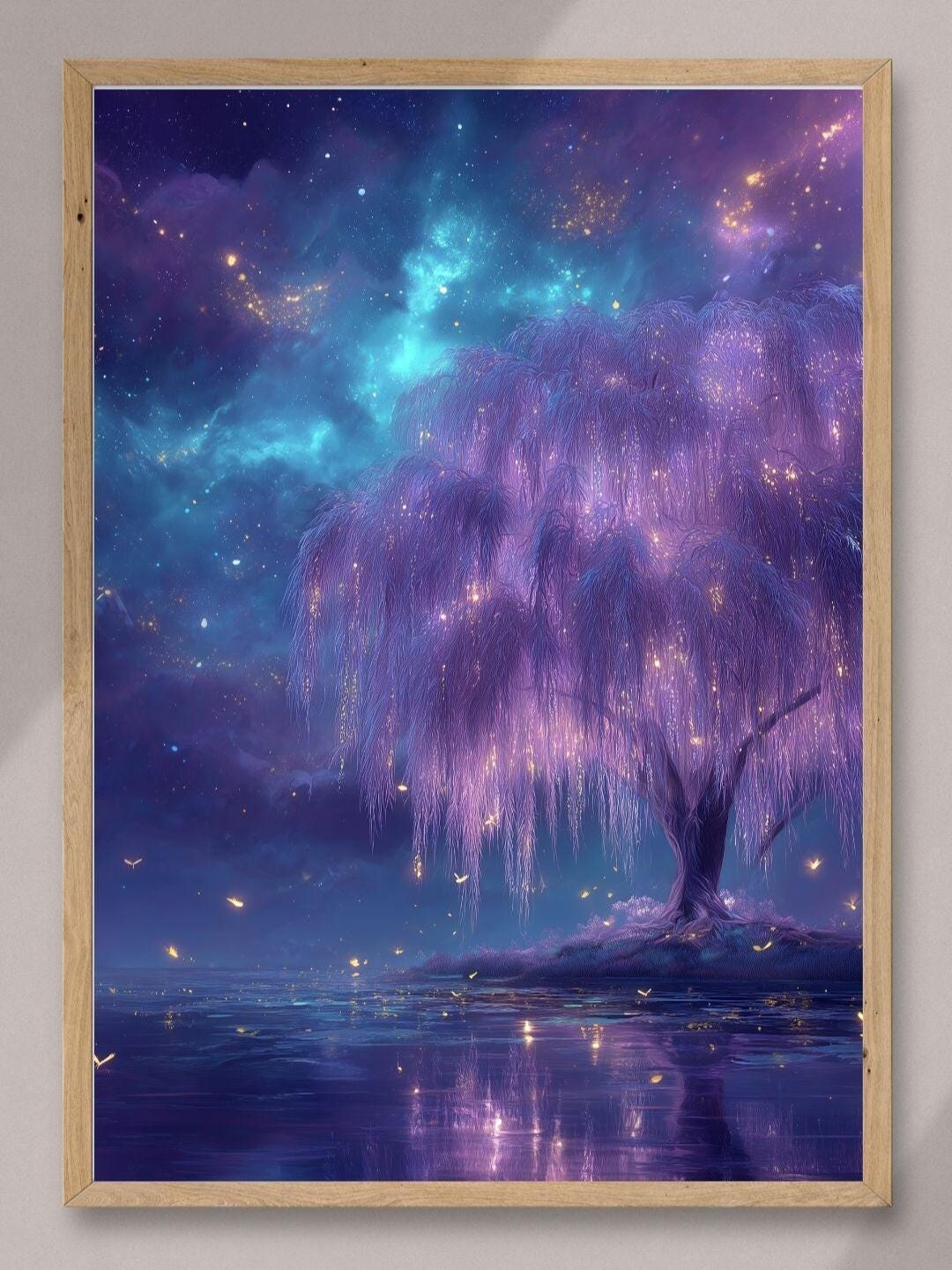 Celestial Willow Tree Print – Fantasy Starlight Landscape (digital ...