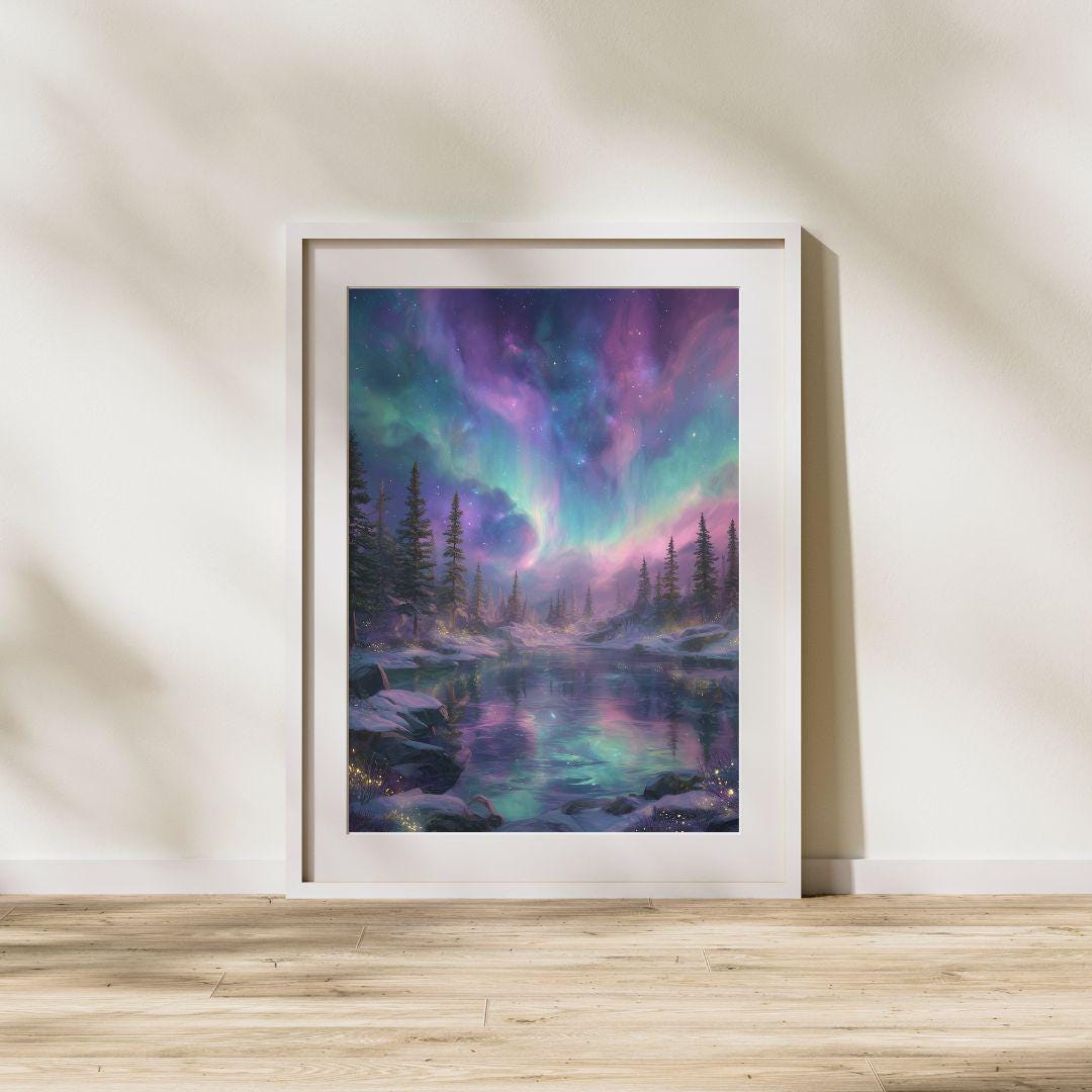 Aurora Frost Lake – Enchanted Northern Lights Landscape, Magical Winter ...