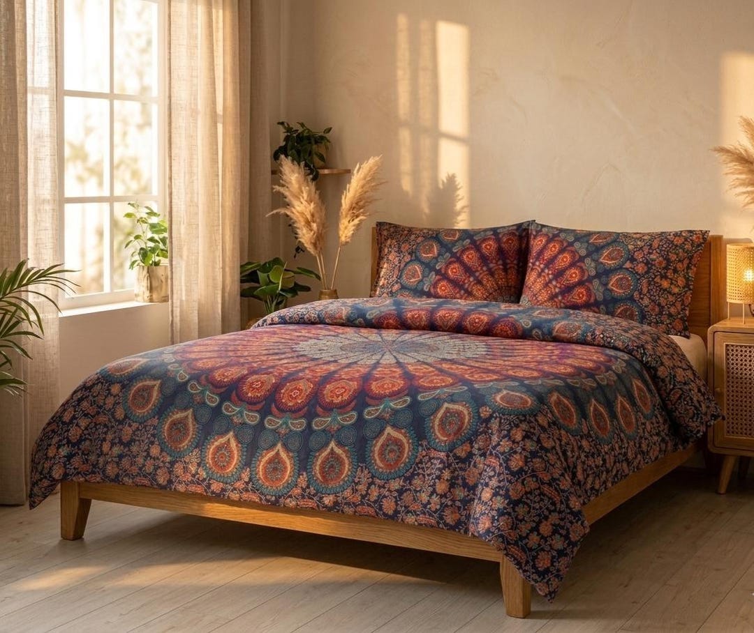 Boho Mandala Duvet Cover Set, Cotton Double Bed Sheet With 2 Pillow ...