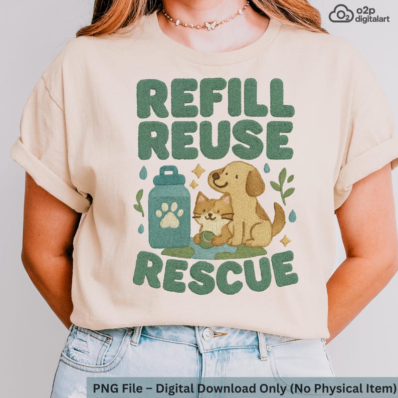 Refill Reuse Rescue PNG | Eco Pet Adoption Design | Sustainable Dog Cat ...
