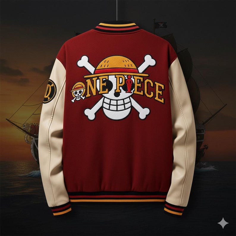 One Piece Anime Varsity Jacket - Straw Hat Pirate Bomber Jacket for Men ...