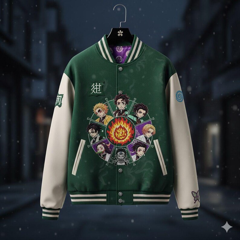 Demon Slayer Varsity Jacket | Tanjiro Embroidery Anime Bomber - Etsy
