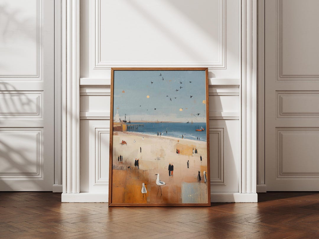 Abstract Seascape Oil Painting | Rustic Coastal Art | People on Beach ...