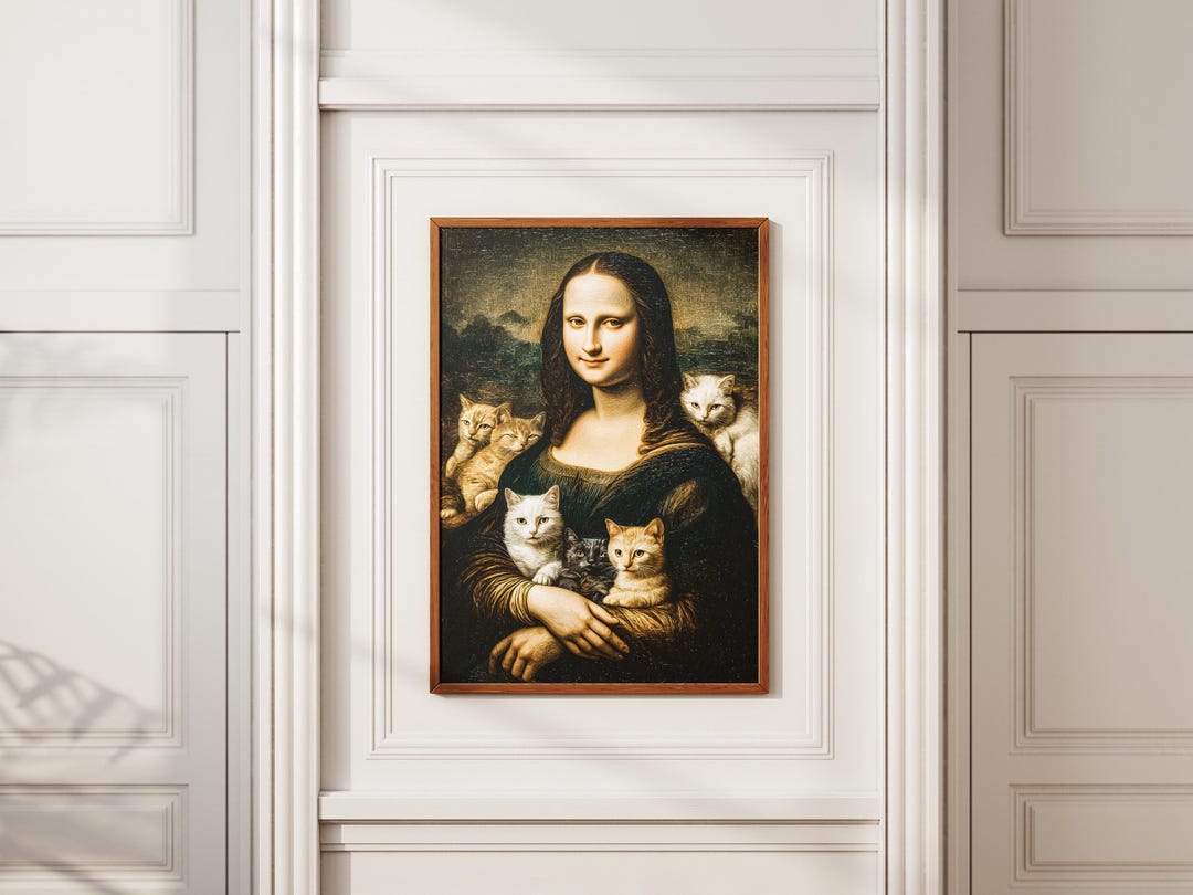 Mona Lisa With Cats Parody Art Print: Renaissance Pet Portrait (digital ...