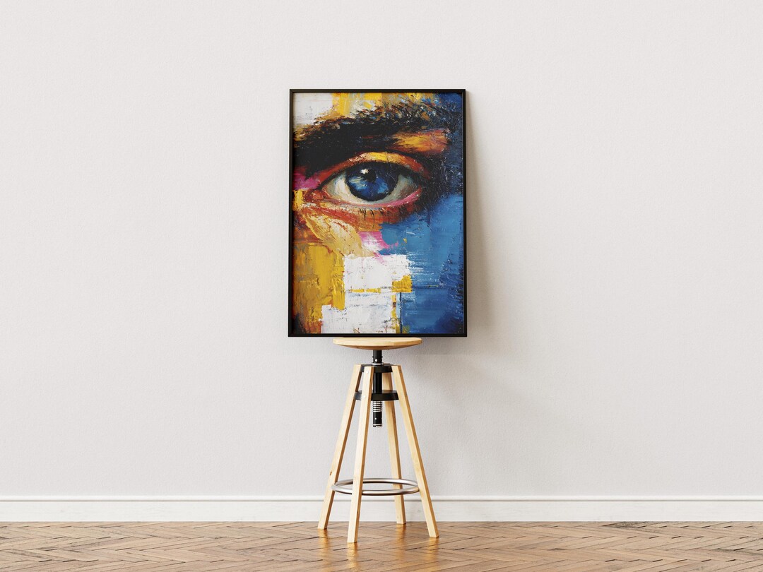 Abstract Eye Art Print | Blue and Yellow Impasto Painting | Modern ...