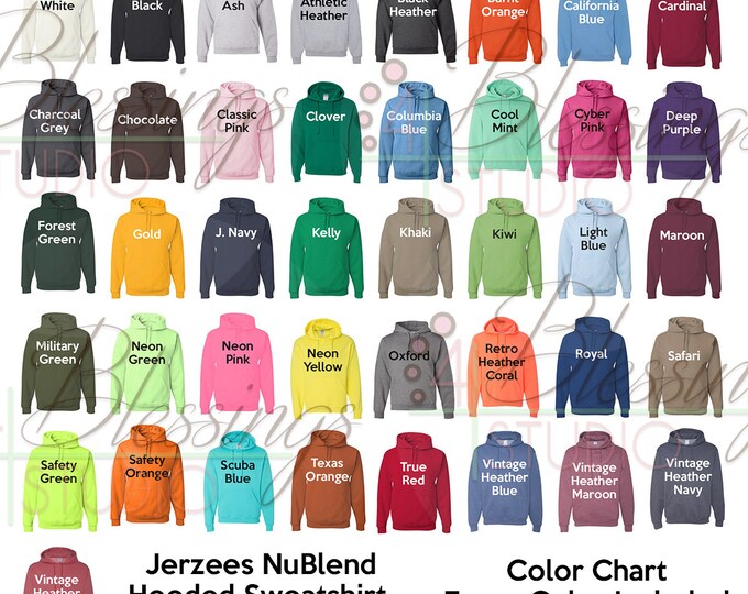 Jerzees 996MR Color Chart Every Color Digital File Shirt Color Chart ...