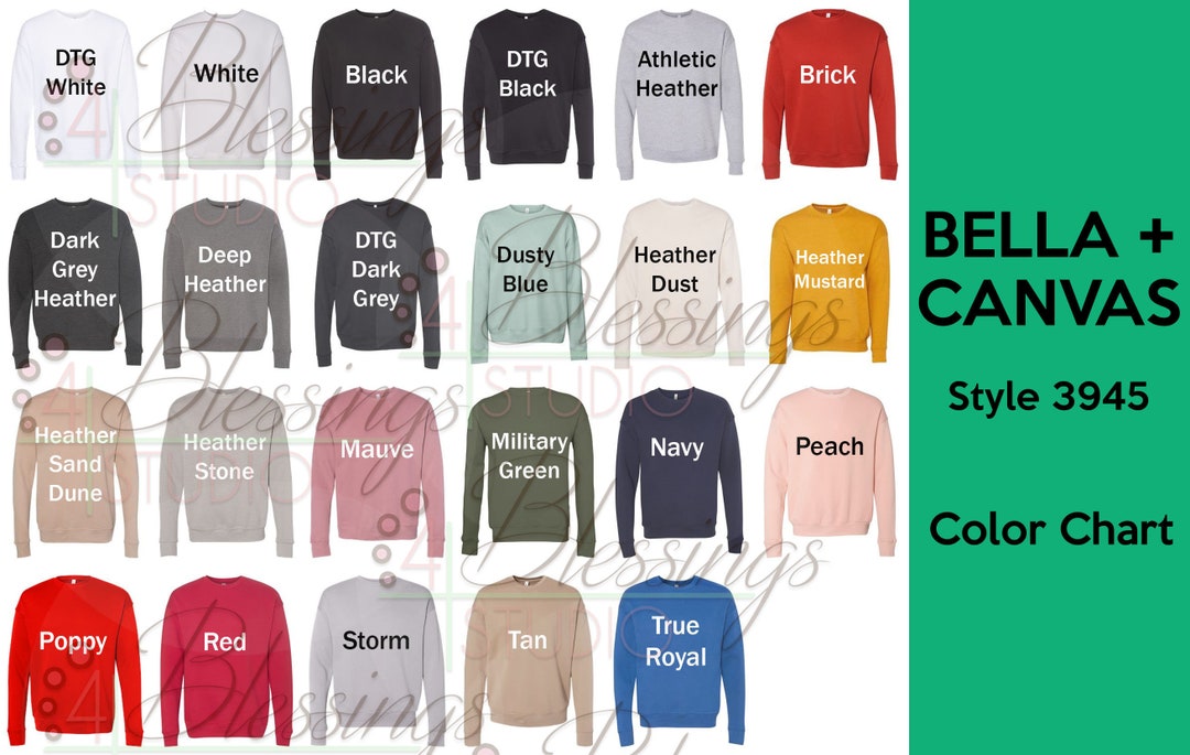 Bella Canvas 3945 Color Chart Every Color Digital File Shirt Color ...