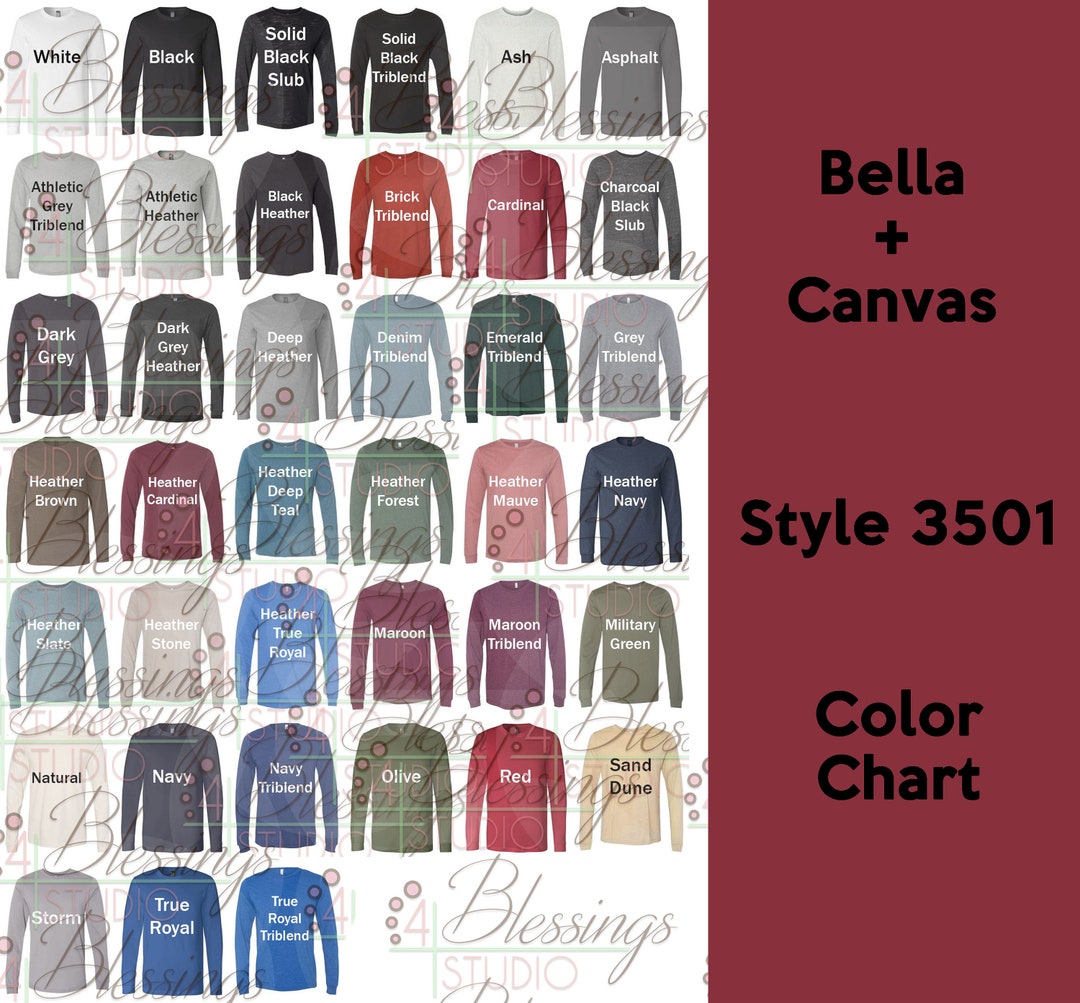 Bella Canvas 3501 Color Chart Every Color Digital File Shirt Color ...