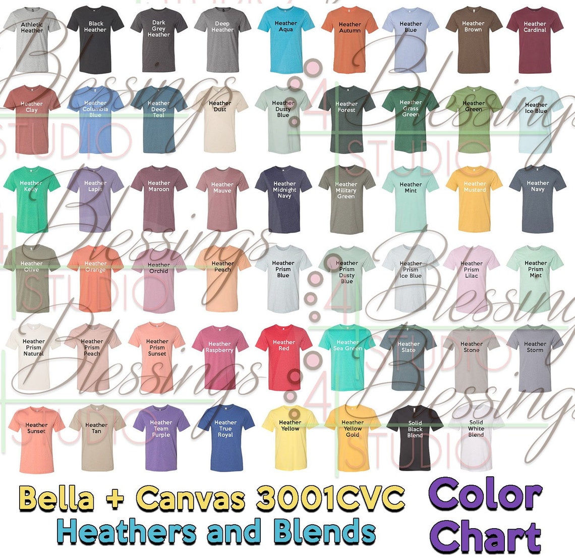 Bella Canvas 3001CVC Color Chart 2019 Updated Heathers - Etsy