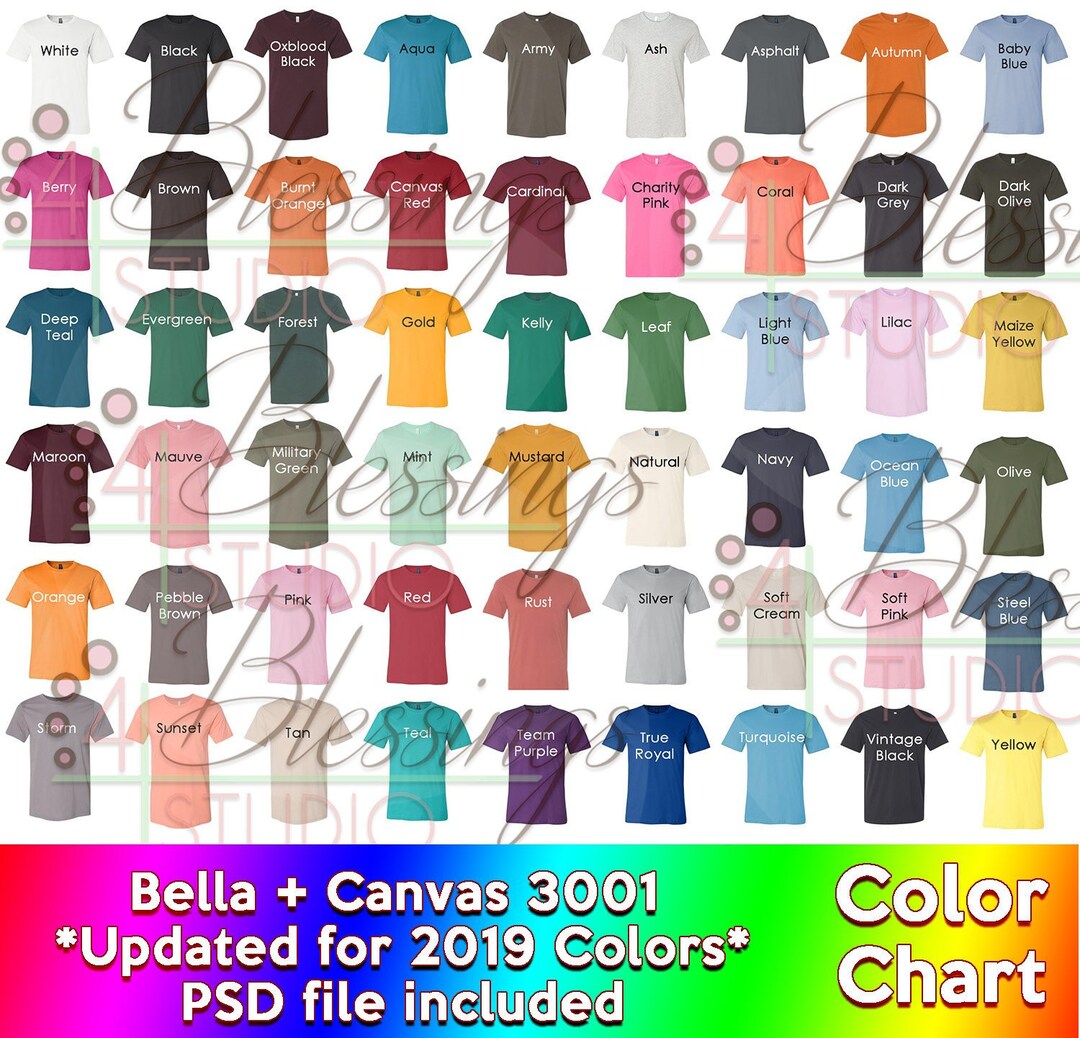 Bella Canvas 3001 Color Chart *2019 Updated* Every Color Digital File ...