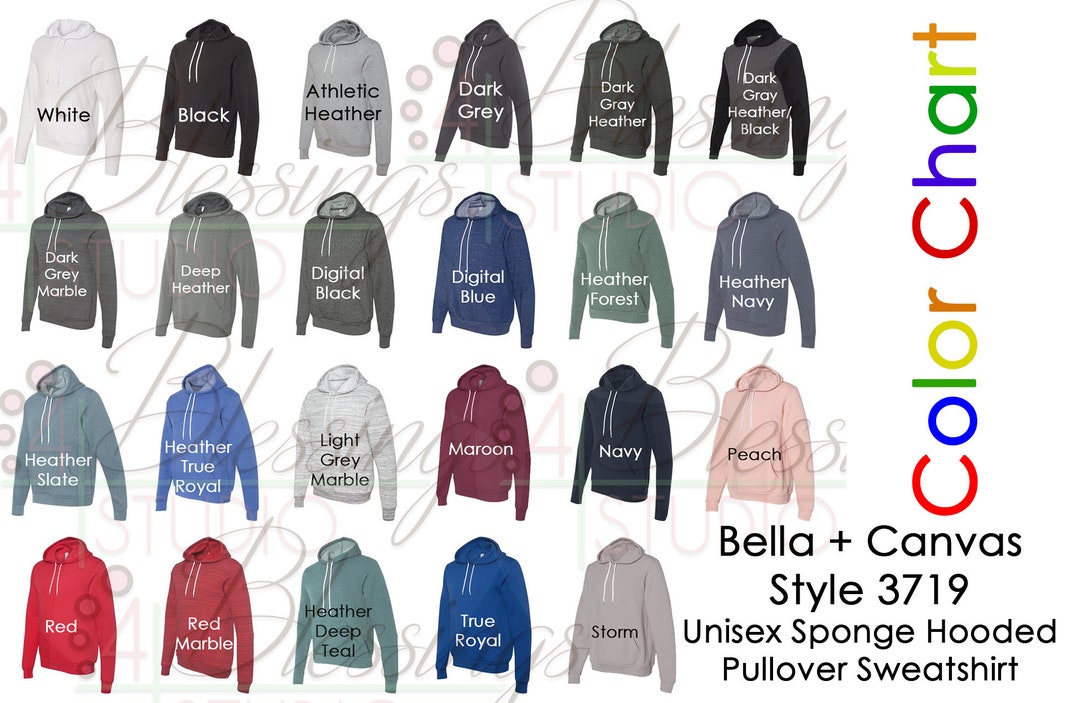 Bella Canvas 3719 Color Chart Every Color Digital File Shirt Color ...