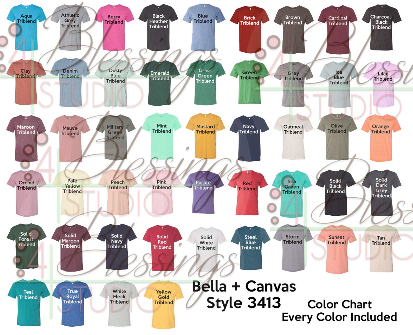 Bella Canvas 3413 Color Chart Every Color Digital File Shirt - Etsy