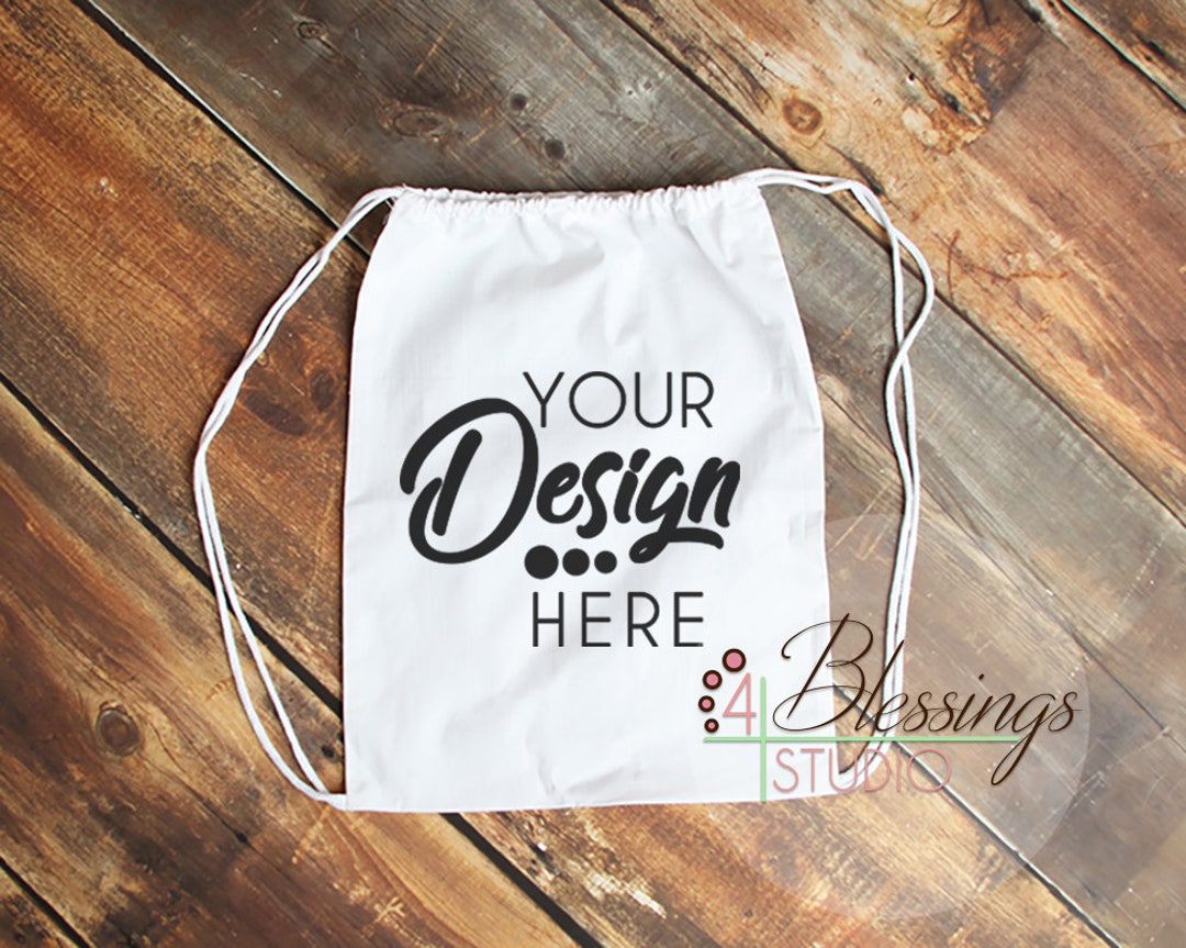 Drawstring Bag Mockup White Cinch Backpack Template Mockup Natural Tote ...