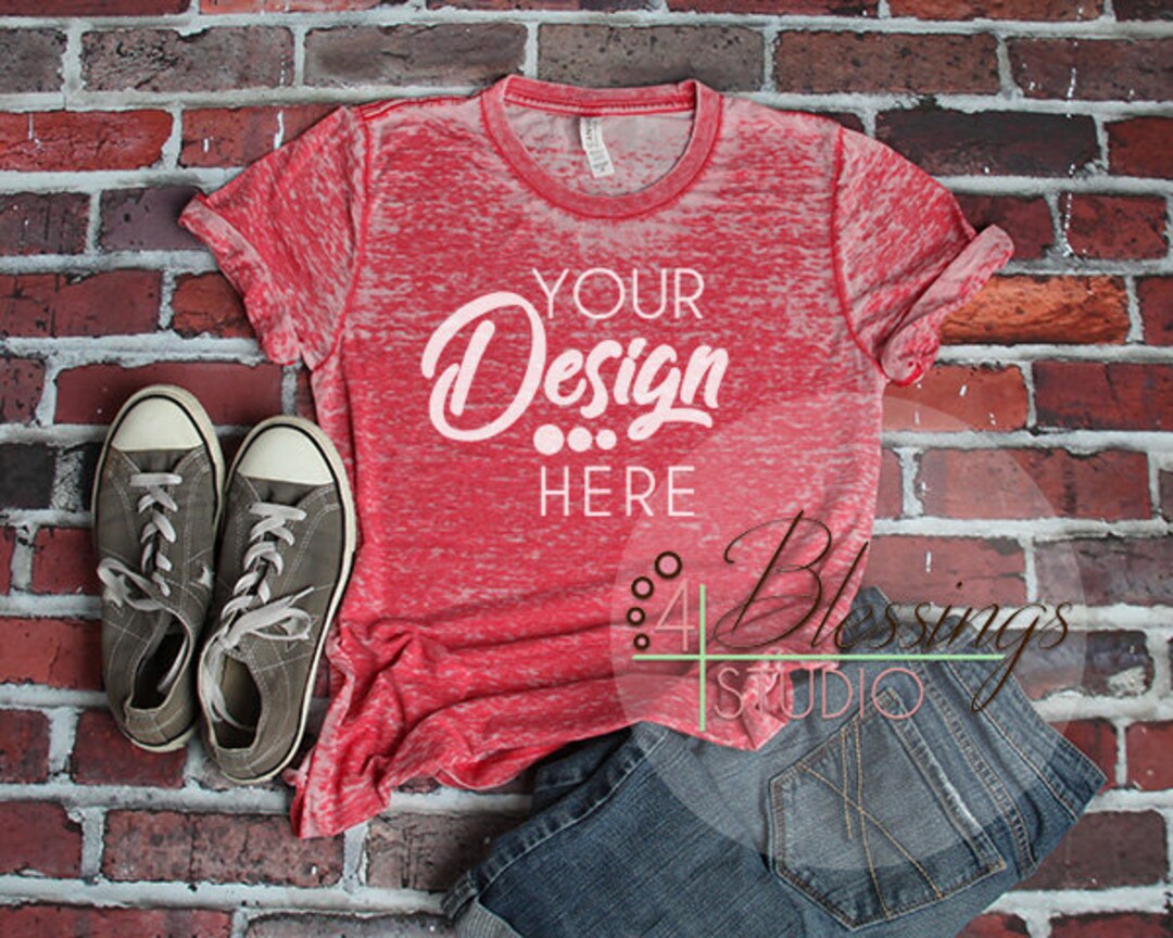 Bella Canvas 3650 Mockup Red Acid Wash Unisex T-shirt Gray Mock up Flat ...