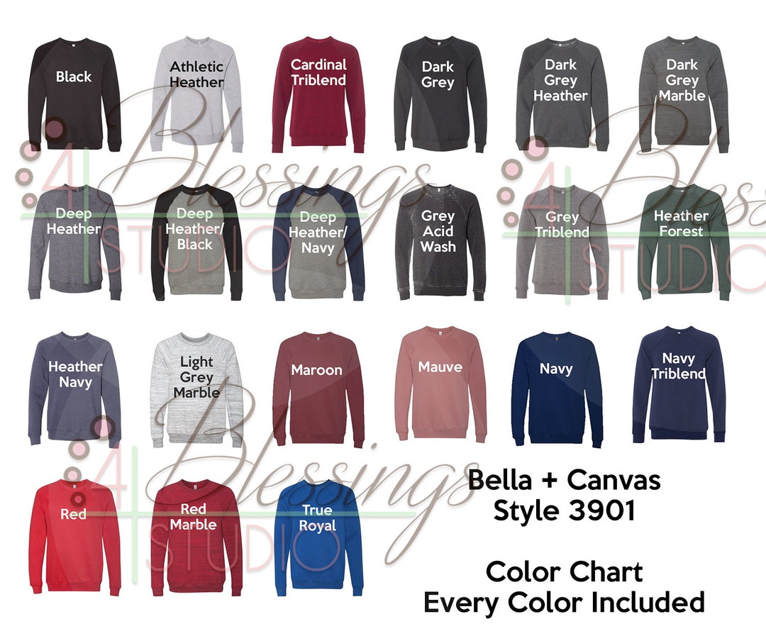 Bella Canvas 3901 Color Chart Every Color Digital File Shirt Color ...