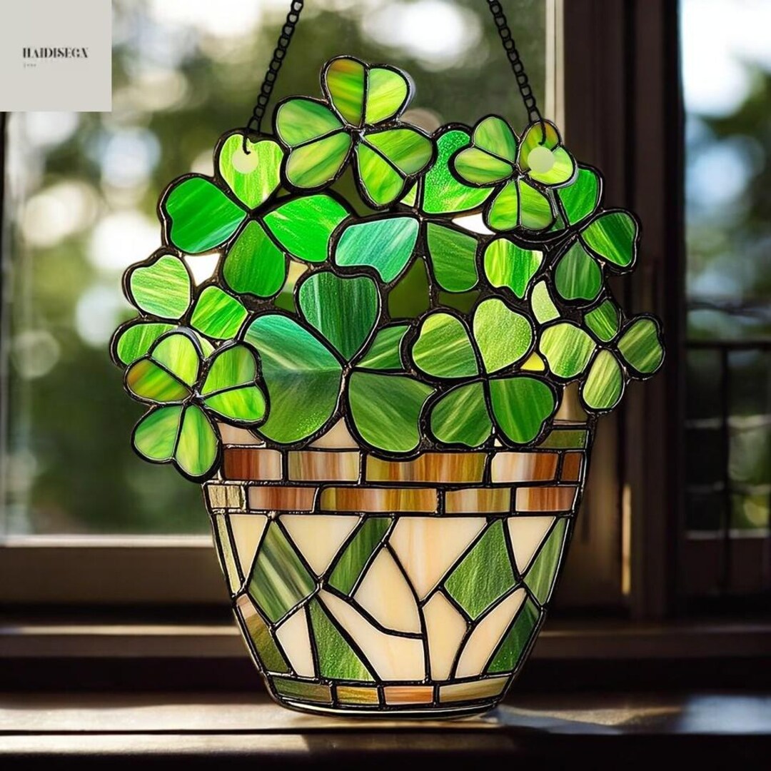 Four Leaf Clover Acrylic Suncatcher Window Hanging, Shamrock Stained ...