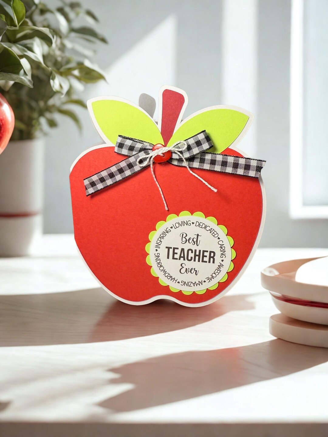 Apple Shaped Best Teacher Ever Card - End of Year Gift - Etsy