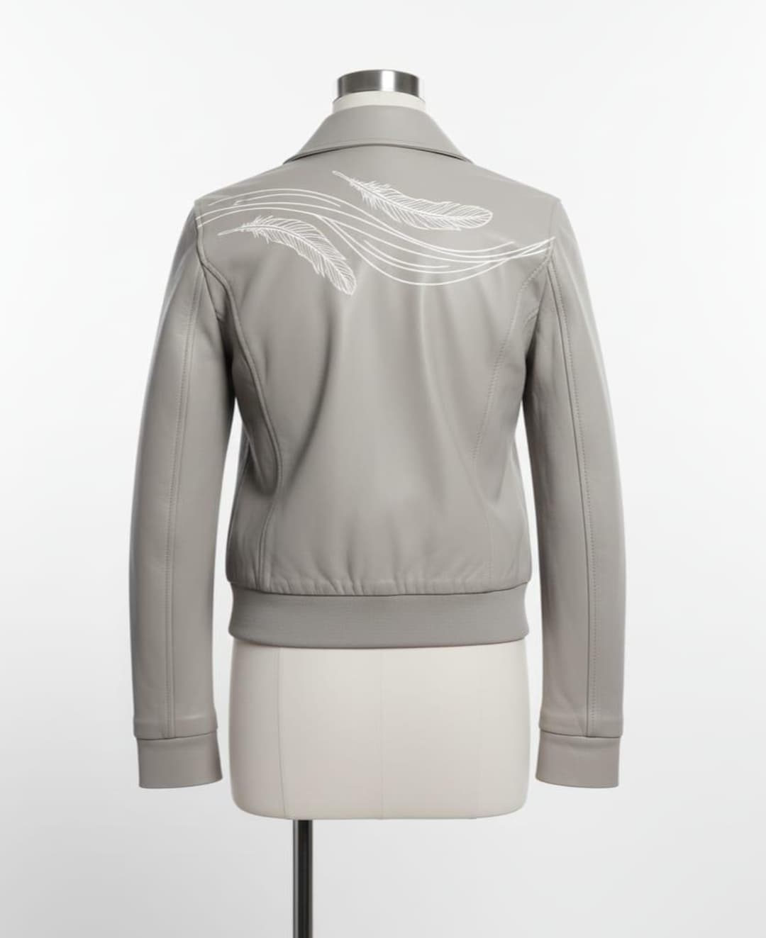 Grey Feather Leather Jacket, Graphite Minimalist Bomber, Unisex Boxy ...