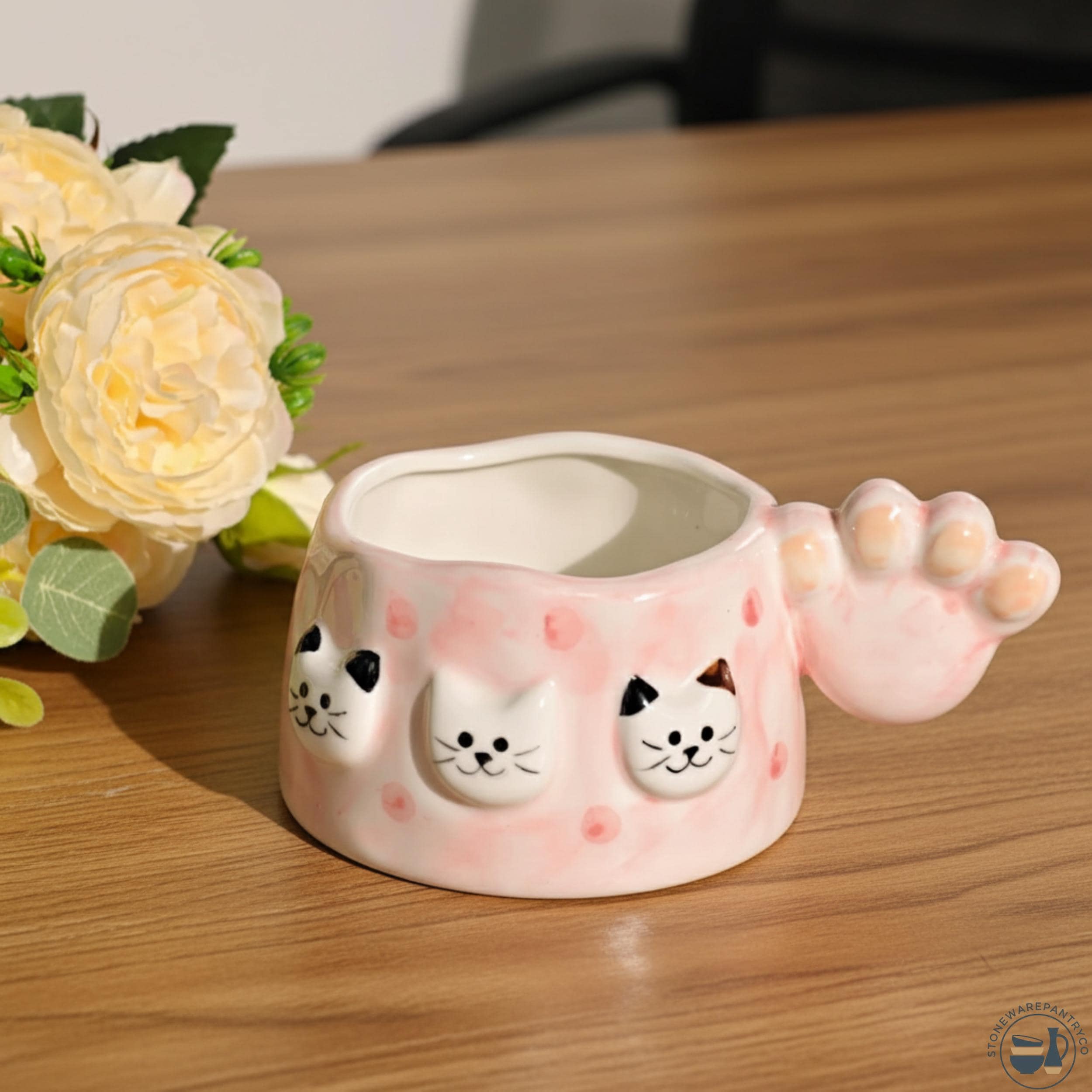 Hand-drawn 3D Cat Head Ceramic Mug With Paw Handle, Gift for Her - Etsy