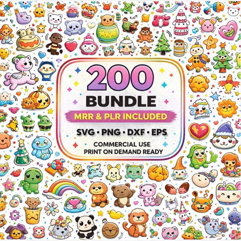 200 SVG Mega Bundle | Cute Cartoon Clipart | MRR & PLR Included ...