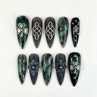 Handmade Baroque Garden Press on Nails | Gold Scrolls, 3D White Lily ...