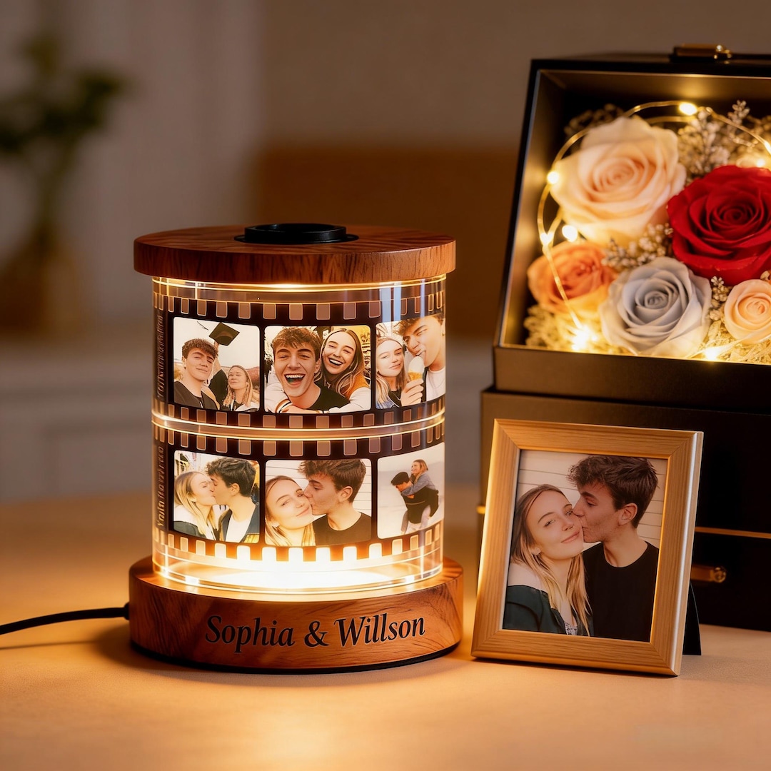 Custom Couple Photo Film Reel Night Light, Personalized Double-layer ...