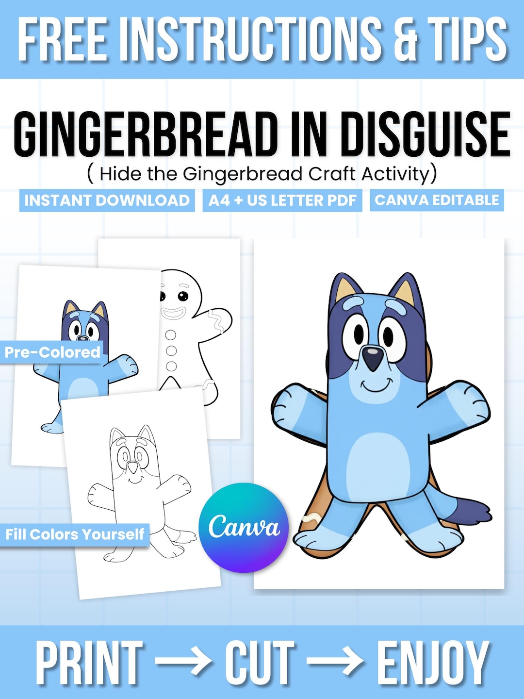 Disguise a Gingerbread Blue Dog Costume, Bluey Christmas Craft ...