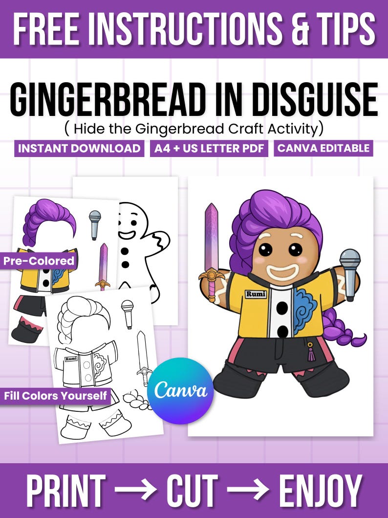 Kpop Star Gingerbread Disguise | Kids' Gingerbread Craft Template - Etsy