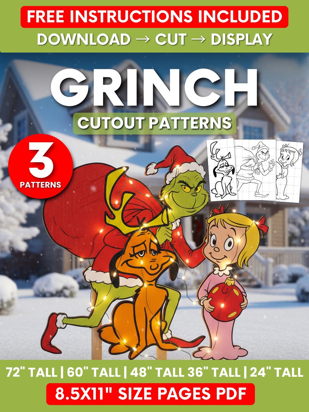 Grinch Pattern | Whoville | Woodworking Pattern | Wood Cutout Template ...
