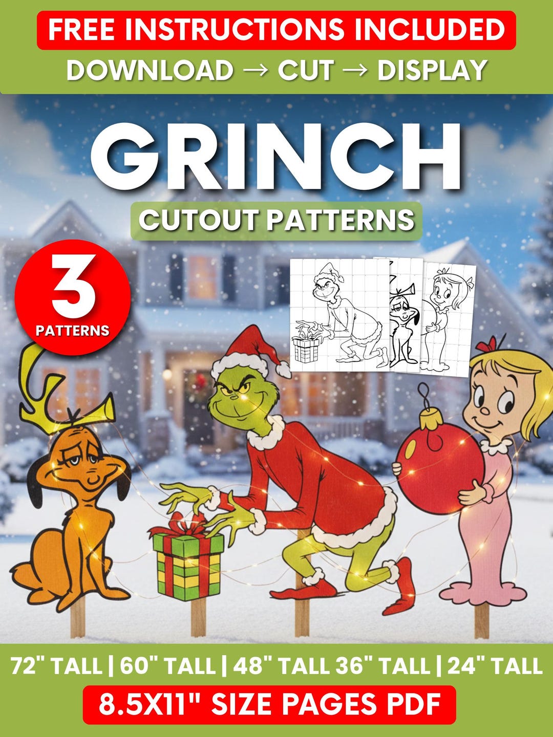 Grinch Pattern | Whoville | Woodworking Pattern | Wood Cutout Template ...