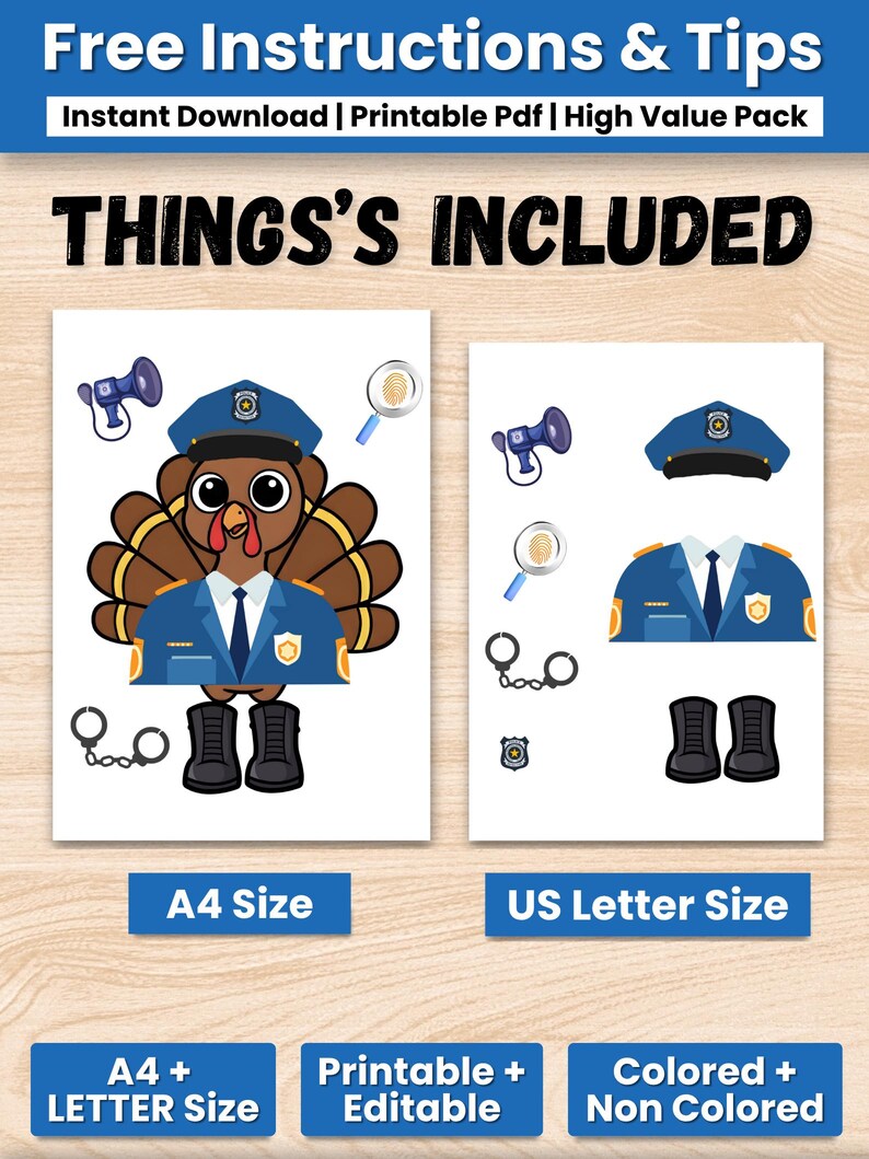 Turkey Disguise Printable, Police Costume, Thanksgiving School Craft ...