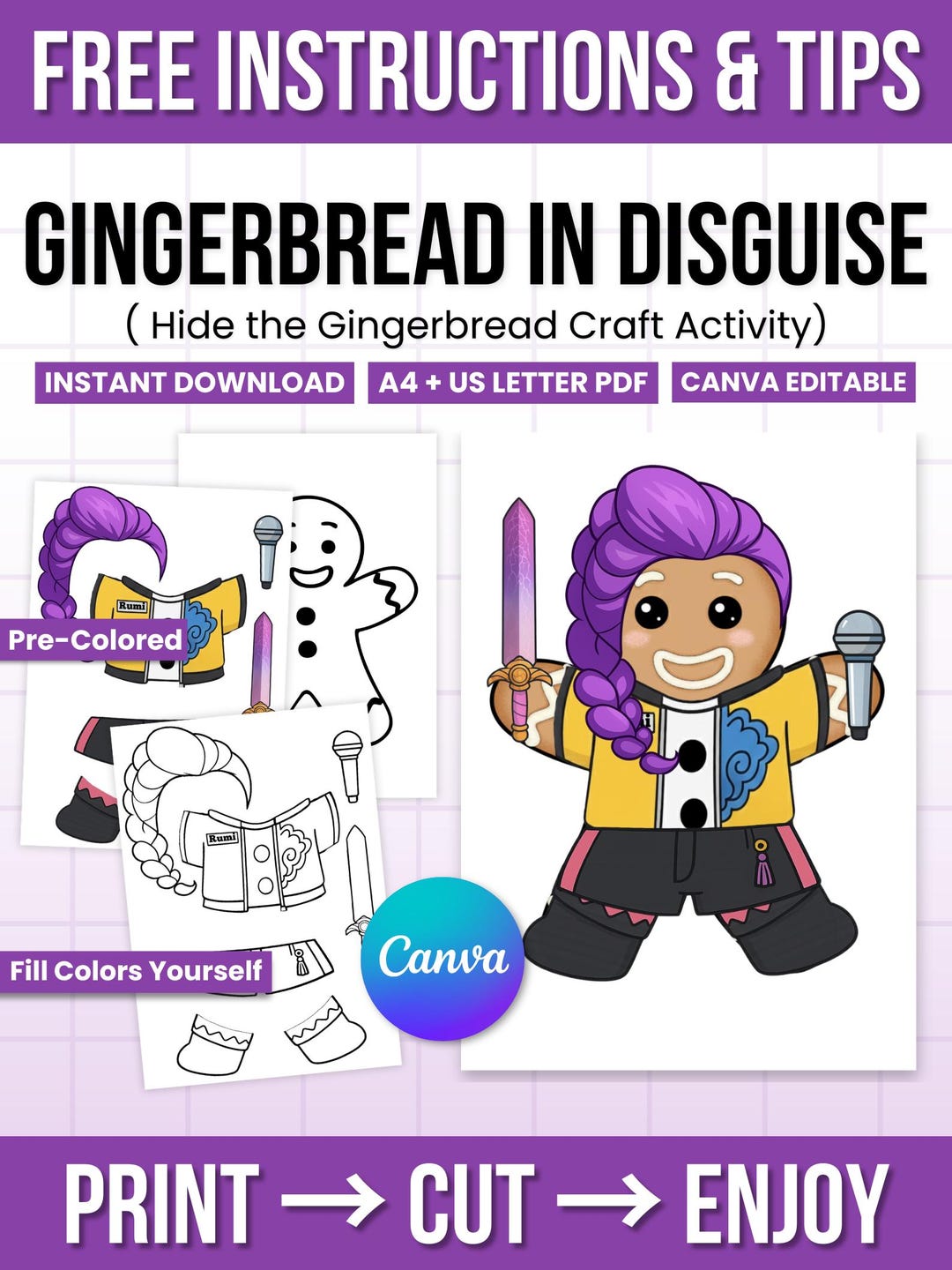 Disguise the Gingerbread Man Kpop Hunter Printable Craft Kit, Rumi ...