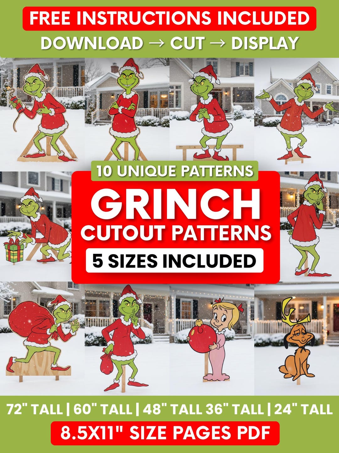 Grinch Pattern | Whoville | Woodworking Pattern | Wood Cutout Template ...