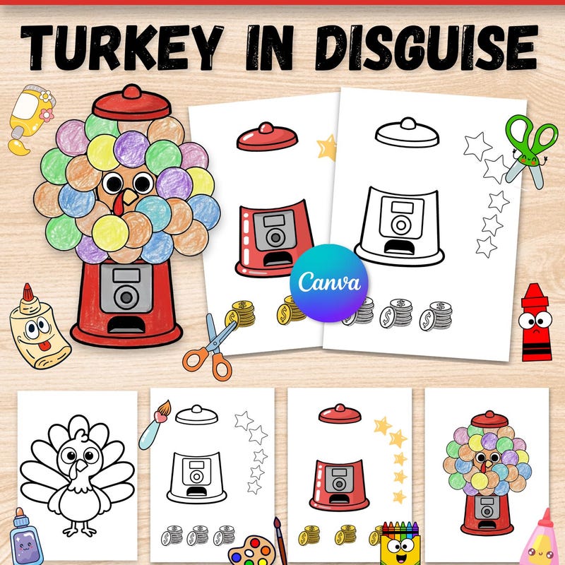 Turkey Disguise Gumball Machine Template - Etsy