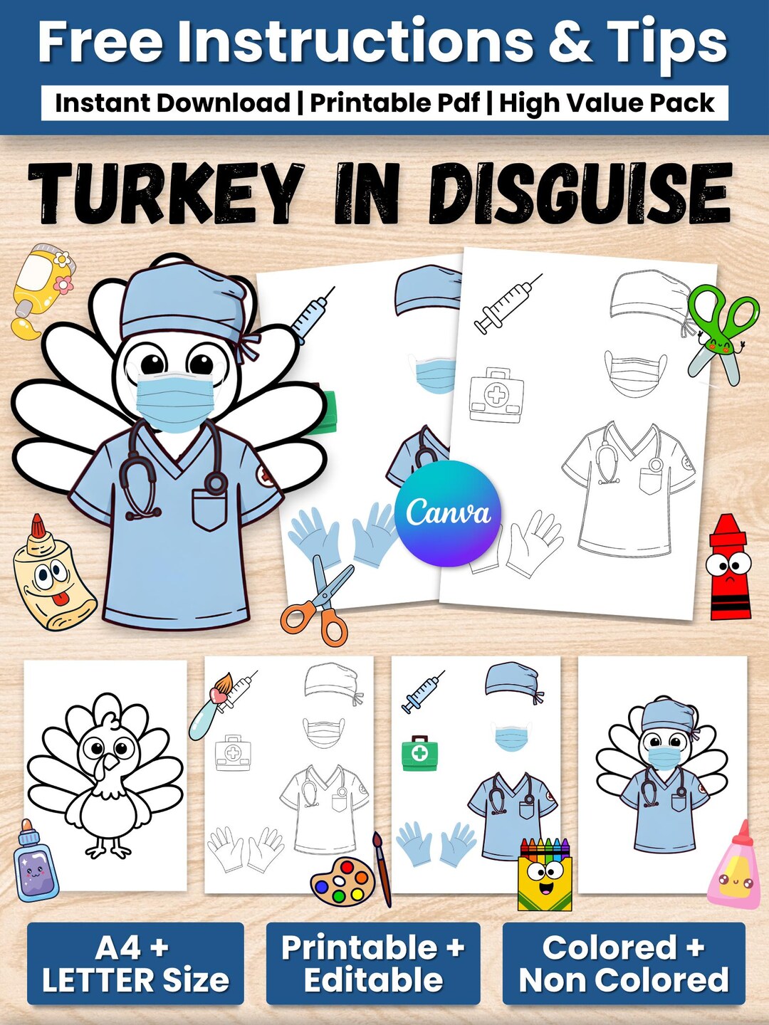 Manualidad imprimible para niños pequeños: Disfraz de pavo para el Día ...