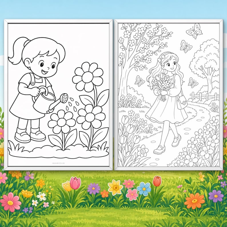 Spring Coloring Book Bundle for Kids & Adults, Printable Activities ...