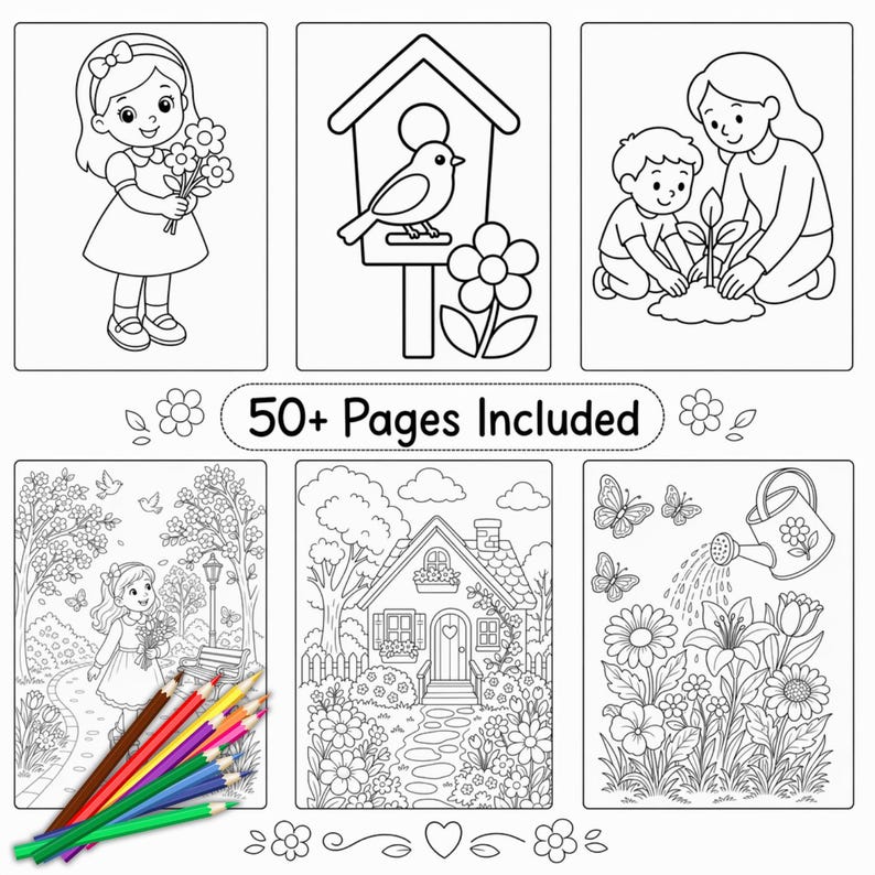 Spring Coloring Book Bundle for Kids & Adults, Printable Activities ...