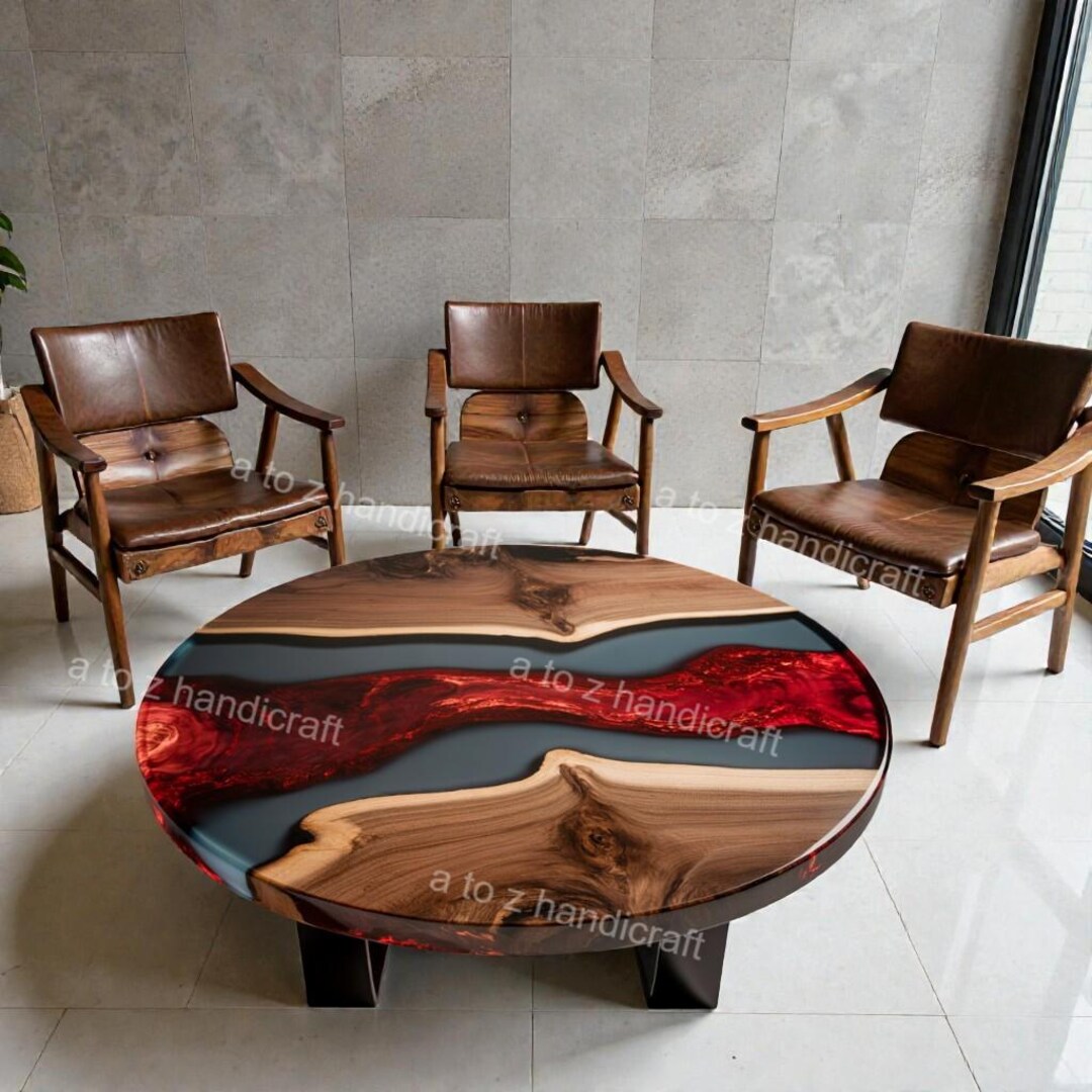 Handmade Red Walnut River Coffee Table: Live Edge Wood & Resin Side ...