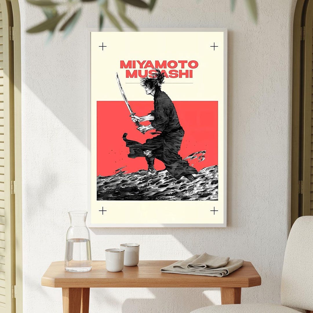 Miyamoto Musashi Samurai Poster Japanese Warrior Minimalist Art Red ...
