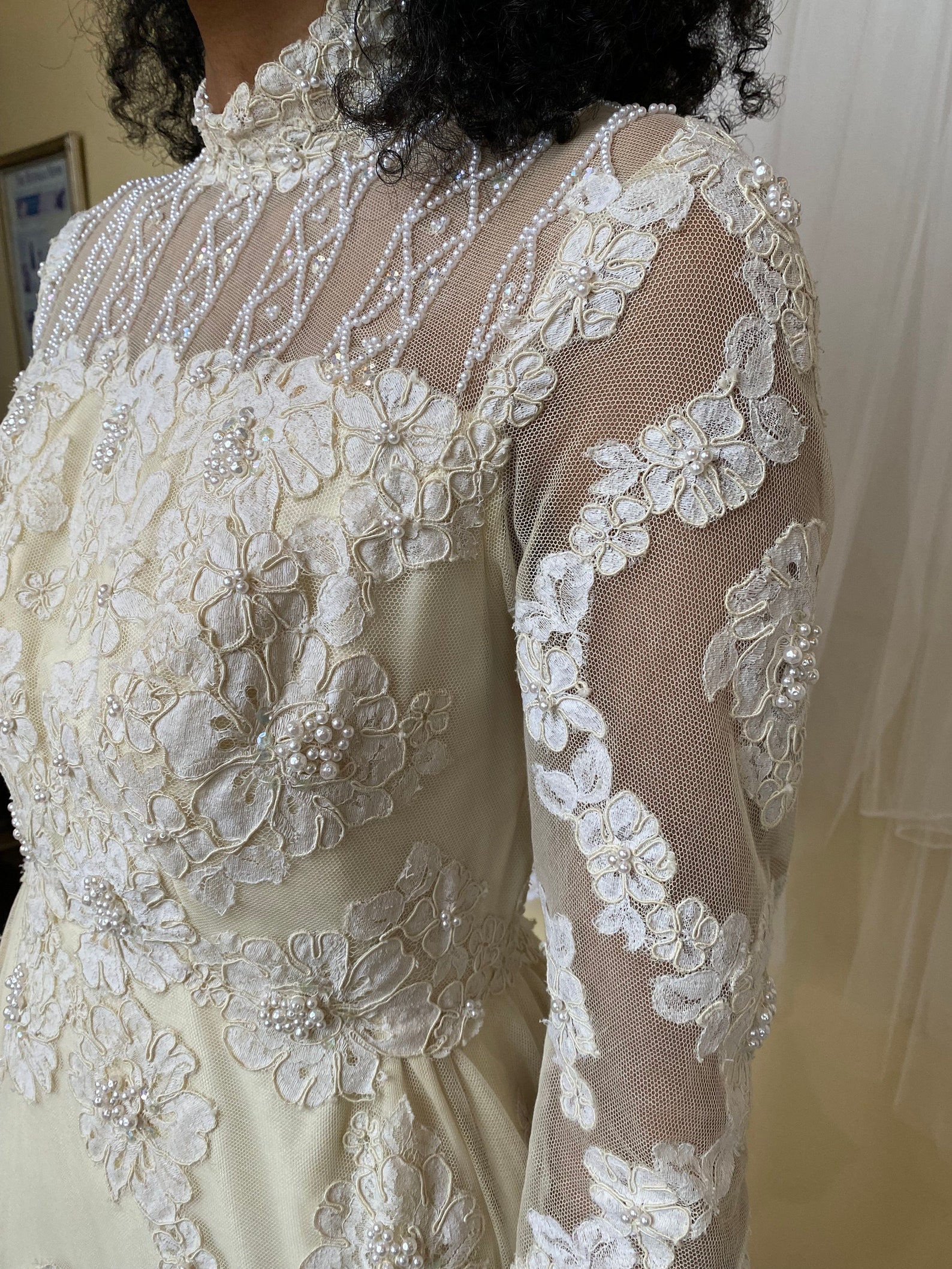 Cynthia Wedding Dress 1960s 1970s Vintage Wedding Dress Geometric