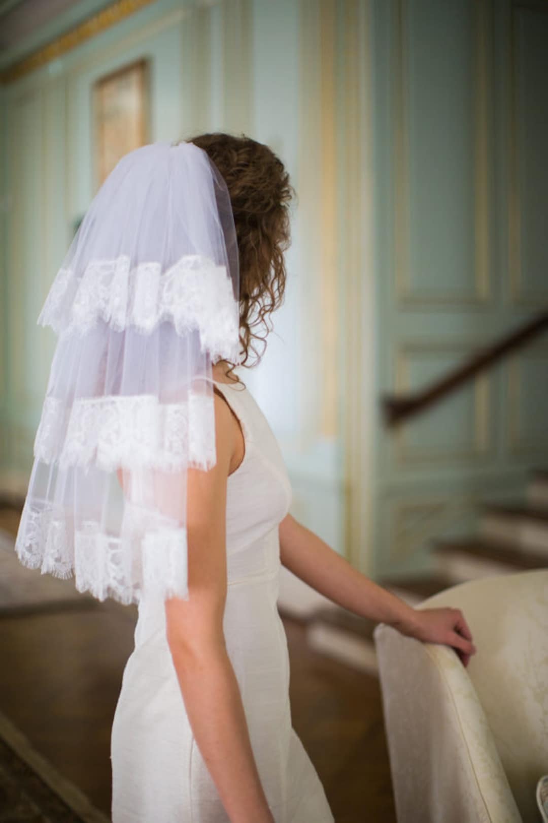 Isadora Lace Trimmed Wedding Veil Handmade Three Tiered Wedding Veil - Etsy