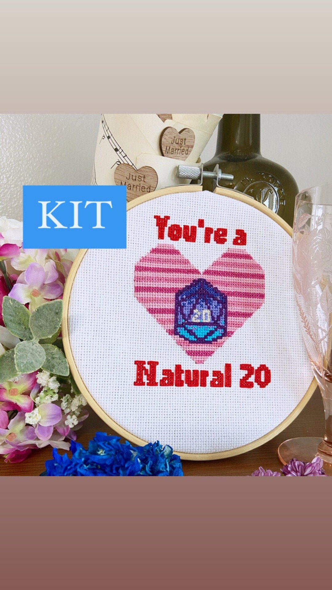 D20 Dnd Nat 20 Counted Cross Stitch Complete Kit | "you're a Natural 20 ...